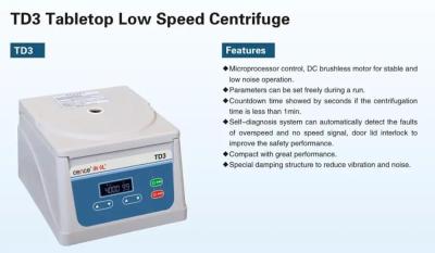 China TD3 Tischplatten-Low-Speed-Zentrifuge 1980xg Max RCF 100W zu verkaufen