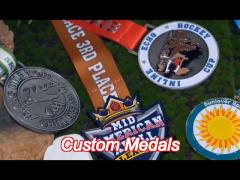 Fábrica de medalhas personalizadas Esportes Logotipo de metal Medalha de prémio de esmalte 2d 3D Ouro Prata Medalhas de futebol com fita