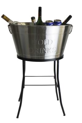 China stainless oval siliver color ice bucket with black iron stand beverage tub party tub for sale