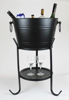China metal rourn black ice bucket party tub beverage tub with stand and serving tray for sale