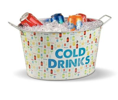 China galvanized 15 LITER oval ice yellow color printing metal ice bucket for sale