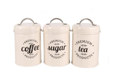 China Metal round  power coating Storage Tin tea coffee sugar storage tin canister set for sale