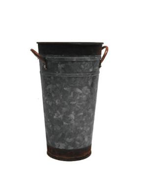 China galvanized round antiqued natural color flower tin vase flower pot planter for sale
