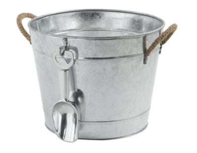 China galvanized round natural color ice bucket with spoon and rope handle for sale