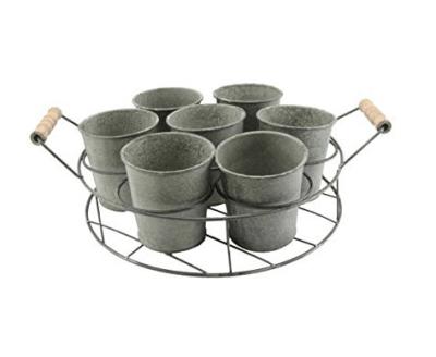 China galvanized round power coating flower tin flower  vase flower pot planter with wire tray for sale