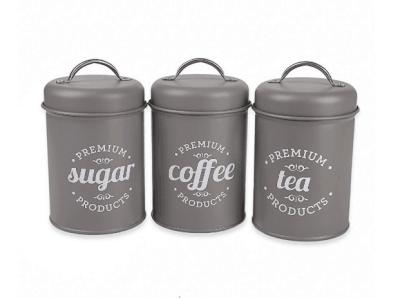 China 3 pieces Metal  round  grey color Storage Tin  tea coffee sugar canister set with seal ring for sale