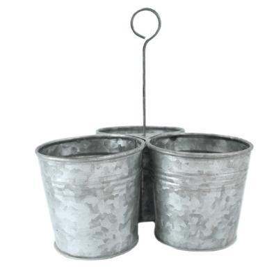 China galvanized round silver color antiqued 3 cmopartment connective utensil holder for sale