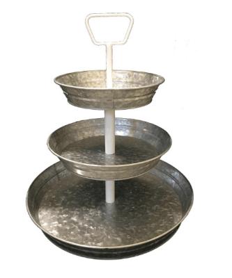 China galvanized round silver color antiqued 3 tiers  serving tray flower pot for sale