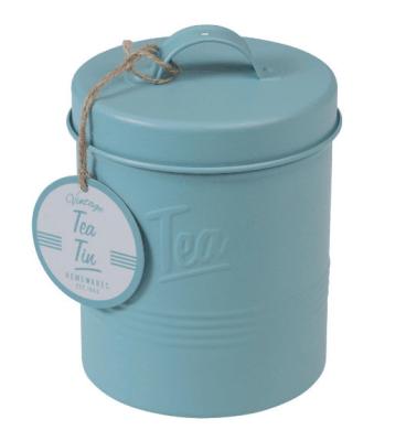 China galvanized round blue power coating canister kitchen storage tin with seal for sale