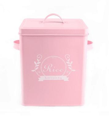 China galvanized square pink power coating rice canister food storage tin container for sale