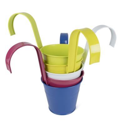 China galvanized red orange purple color flower tin  flower pot planter with hook for sale