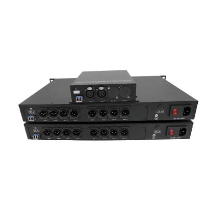 China Cascade 2 IN 8 OUT balanced audio over fiber,2-ch XLR audio input 8-ch XLR auido output over fiber transmission for sale