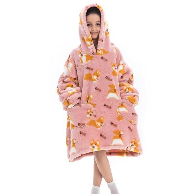 China Lang gelijnd zacht vlies vol afdruk overgrote deken hoodie met mouwen Te koop