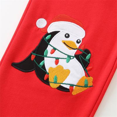 Cina Ragazze Nuovo Stile Natale Pantaloni sportivi per bambini Magliette in maglia Ricamo di cotone Pantaloni da ginnastica per bambini in vendita