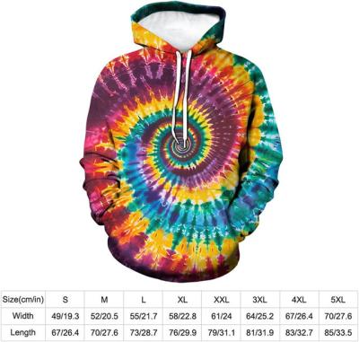 Cina Color Rainbow Printed Hoodie Tie Dye Sweatshirt Moda Pullover Grafico Per Uomini Donne in vendita