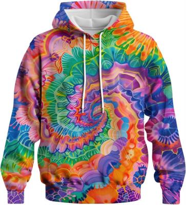 Cina Color Rainbow Printed Hoodie Tie Dye Sweatshirt Moda Pullover Grafico Per Uomini Donne in vendita