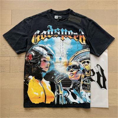 China T-shirt Heren Mode Design Wassen Water Zwart Hip Hop Zware Katoen Tops Tees Grafische Heren T-shirt Te koop