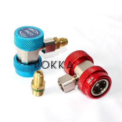 China POKKA Auto Refrigerant AC Manifold Gauge Brass R134A Adapter High Low Adjustable Quick Coupler for sale