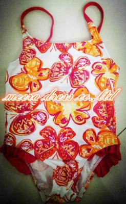 China Orange flower one piece swimwear bikini for kids Gril's print swimsuit for sale