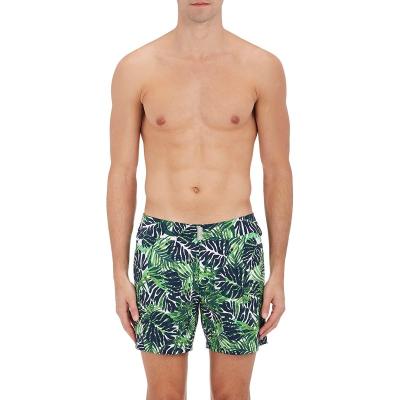China The green leaf design Men's swimming trunks for sale