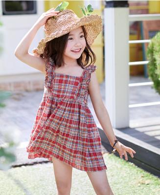 China 2-6year girls Summer dresses  100% cotton plaid skirt with shoulder-straps for sale
