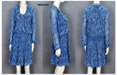 China Fashion Long Sleeve  Dress Blue prined for sale