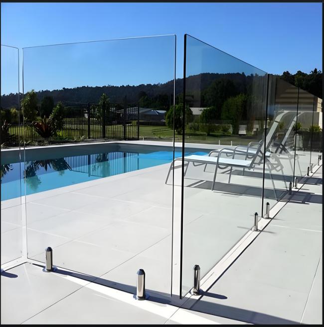 Close-up view of UV-resistant tempered glass railing with stainless steel fittings