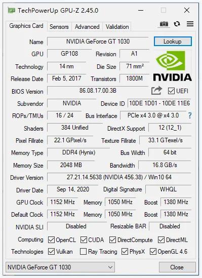 PCWINMAX Geforce GT 1030 2GB DDR4 64Bit Computer Graphics Card Low Profile HD DVI Uitgangen GPU