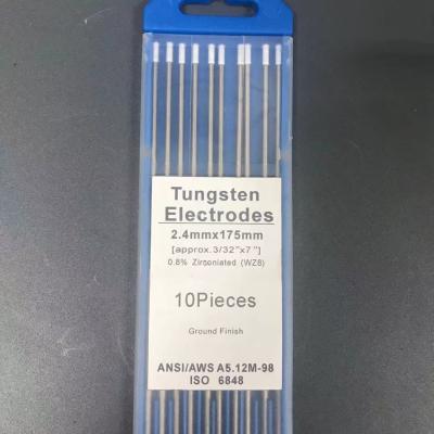 China TIG Lasbronnen 2,4 mm*175 mm Witkop Wolfraamelektroden 0,8% Zirkonium Te koop