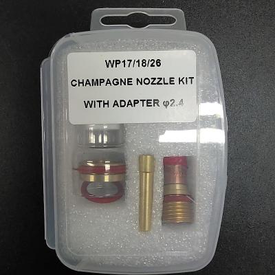 Cina Componenti e accessori della torcia di saldatura Tig trasparente Kit di ugelli di champagne con adattatore da 2,4 mm in vendita