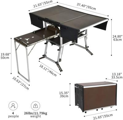 China Modernes Design Camping Küche Tisch mit Aufbewahrung Schrank Weißpapierbox Paketmethode zu verkaufen