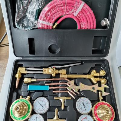 China Conjunto de soldagem e corte a gás Kit de tocha de oxigênio Acetileno de brasagem com caixa de transporte Ideal à venda