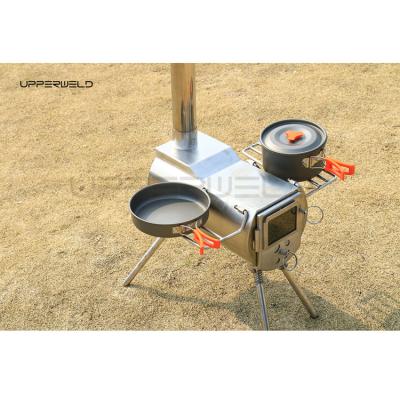 China Estufas de madera para acampar de acero inoxidable y tubo de chimenea de 3,5 pulgadas incluidas en venta
