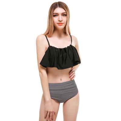 China High Waist Bikini Flounced Swimwear Women Two Piece Swimsuit Striped for sale