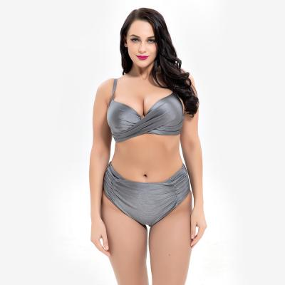 China 2019 New Plus Size Two piece Swimsuit solid color Swimsuit Women Push up 1929 for sale