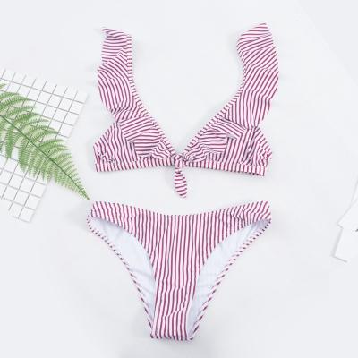 China Tiered Layer Tie a Knot Front Top With Low waist Bikini swimsuit high cut for sale