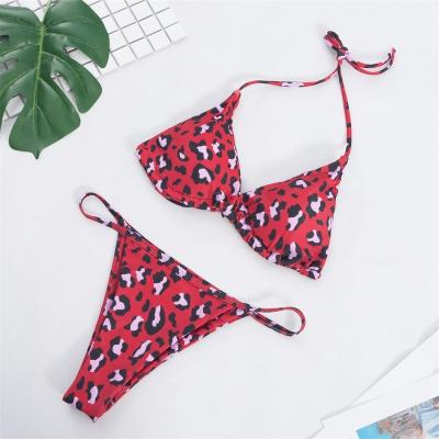 China Wrap Halter  Triangle Top With Leopard Print Low Waist Bathing Suit Bikini for sale