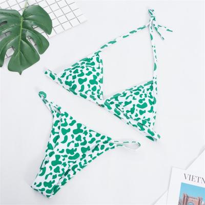 China Triangle Halter Top With Low Waist T-back Bikini Set for sale