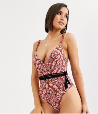 China Tiered Layer Tie a Knot Front Top With Low waist Bikini swimsuit high cut for sale