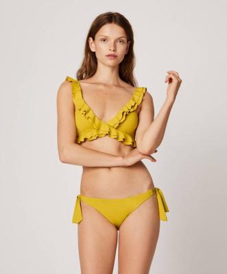 China Tiered Layer Tie a Knot Front Top With Low waist Bikini swimsuit high cut for sale