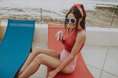 China Tiered Layer Tie a Knot Front Top With Low waist Bikini swimsuit high cut for sale