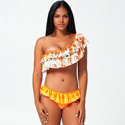 China Tiered Layer Tie a Knot Front Top With Low waist Bikini swimsuit high cut for sale