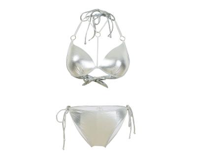 China Tiered Layer Tie a Knot Front Top With Low waist Bikini swimsuit high cut for sale