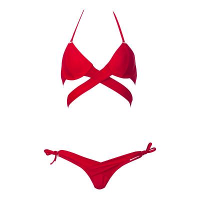 China Tiered Layer Tie a Knot Front Top With Low waist Bikini swimsuit high cut for sale
