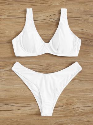 China Tiered Layer Tie a Knot Front Top With Low waist Bikini swimsuit high cut for sale