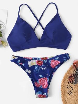 China Tiered Layer Tie a Knot Front Top With Low waist Bikini swimsuit high cut for sale