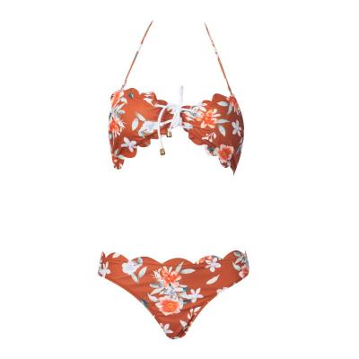 China Tiered Layer Tie a Knot Front Top With Low waist Bikini swimsuit high cut for sale