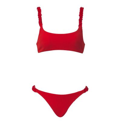 China Tiered Layer Tie a Knot Front Top With Low waist Bikini swimsuit high cut for sale