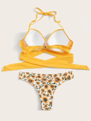 China Tiered Layer Tie a Knot Front Top With Low waist Bikini swimsuit high cut for sale