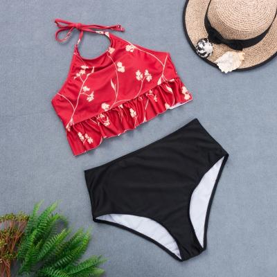 China Tiered Layer Tie a Knot Front Top With Low waist Bikini swimsuit high cut for sale